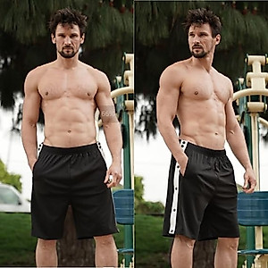 Wataxii Post Surgery Tear Away Shorts for Men Hip Replacement Recovery Snap Breakaway Shorts Comfy Adaptive Clothing Black