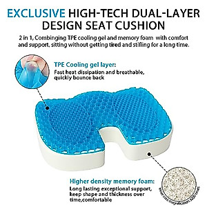 Gel Seat Cushion & Memory Foam Seat Cushions for Chair - Seat Cushion for Sciatica Coccyx Back Tailbone&Lower Back Pain Relief, Chair Pillow with Pressure Support for Driving, Office&Desk Chair, Black