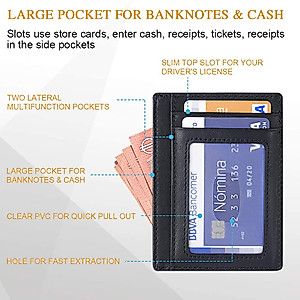 Aucuu Minimalist Wallet, RFID Blocking Anti Theft Leather Credit Card Pocket Purse with Card Slots, Gift for Men & Women - Black, L2us-2125021, #2 Black, 11.2 x 8.3 x 1 cm