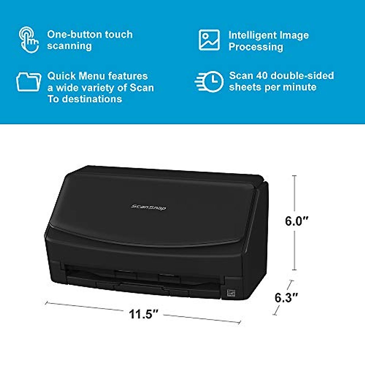 Fujitsu ScanSnap iX1400 Simple One-touch Button Document Scanner for Mac or PC, Black