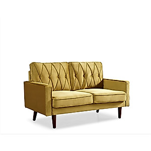 Container Furniture Modern Style Tufted Velvet Couch for Living Room with Soft Fabric Upholstery and Solid Wood Frame, 57.5'' Wide Loveseat, Yellow Green