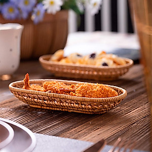 GWOKWAI Bread Basket Tray Oval Rattan Serving Tray Handmade Fruit Basket Wicker Bread Basket Tray for Serving Food Crackers Snacks Storage