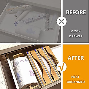 FevanKiKi Hangable Foil and Plastic Wrap Organizer with Cutter,4in1 Plastic Wrap,Aluminum Foil,Wax Paper,Parchment Dispenser and Paper Towel Wall-Mount Roll Holder for Kitchen Drawer and Wall Storage
