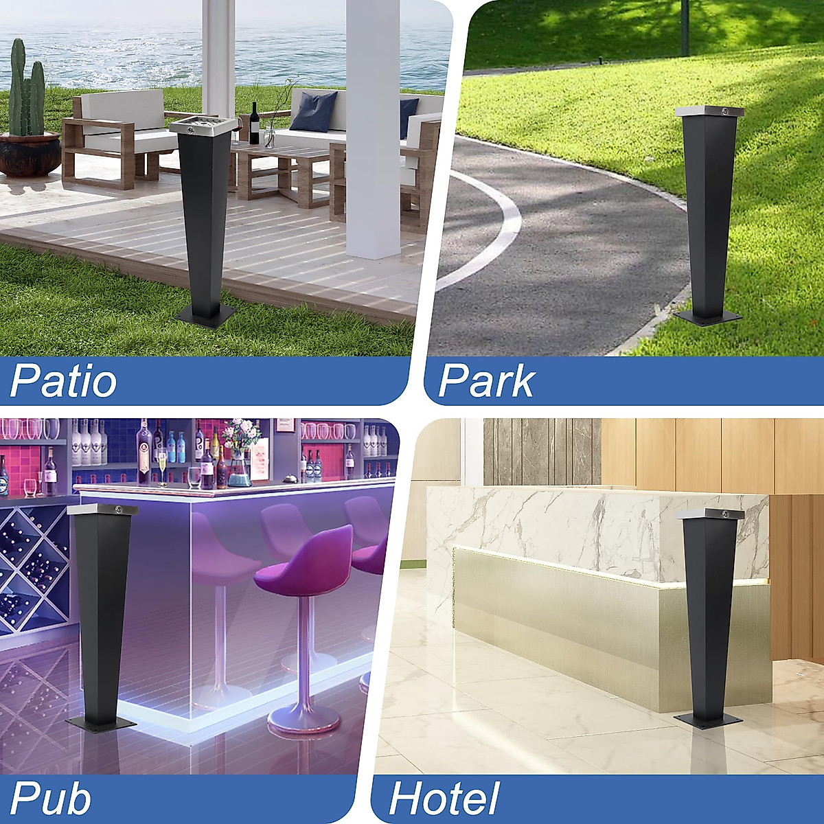 AIWFL Commercial Trash Receptacle Outdoor Trash Can Stainless Steel Garbage Can Black Ash Bin with Inner Bucket for Office Hotel Patio Backyard Restaurants