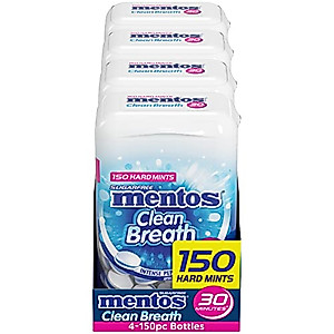 Mentos Clean Breath Sugarfree Hard Mint, 150pc, Intense Peppermint (Pack of 4 Bottles)