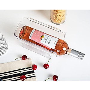 Mind Reader Large Wine Bottle Stackable Kitchen Refrigerator Bin Storage Organizer Rack for Wine Bottles for Fridge, Pantry, Countertops, Cabinets and More, 2 Pack, Clear