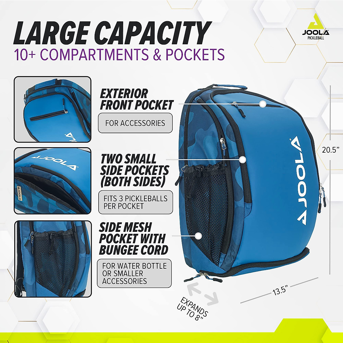 JOOLA Pickleball Bag - Vision II Deluxe Pickleball Backpack - Large Paddle Bag Fits 4 Pickle Ball Paddles & Gear - Includes Fence Hook, Extra Pockets, Ventilated Shoe Storage