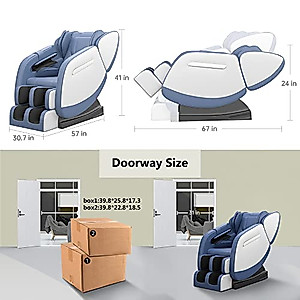 FOELRO 2022 Full Body Massage Chair, Zero Gravity Shiatsu Recliner with Air Bags, Back Heater, Foot Roller and Bluetooth Speaker, Blue