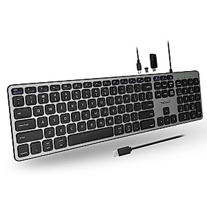 Macally Premium Wired USB C Keyboard with USB Ports - Connect Up to 3 Devices - (2X USB-A |1x USB-C Ports) - Wired Keyboard for Mac Mini/Pro, iMac, Macbook, iPad, and PC - Full Size Type-C Keyboard