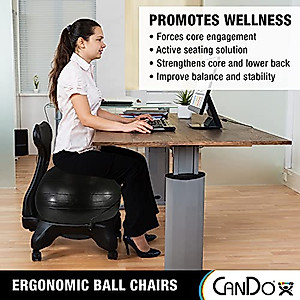 CANDO Ball Chair Inflatable Ergonomic Active Seating Exercise Ball Chair with Air Pump for Home, Office, and Classroom,Black, 22"