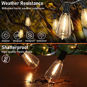 100FT Outdoor Solar String Lights with Remote, USB Rechargeable LED Patio Lights with 52 Timer Dimmable ST38 Edison Bulbs, Enhanced 5W Solar Panel Outside Hanging Lights for Porch Garden Deck Backyard