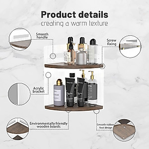 NLBTW 2-Tier Wood Corner Bathroom Countertop Organizer, Vanity Shelf Perfume Skincare Organizers Bathroom Counter Storage and Organization for Vanity (Brown)