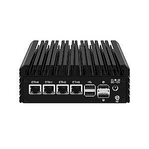 HUNSN Micro Firewall Appliance, Mini PC, VPN, Router PC, Intel Alder Lake-N 12th Gen N100, RJ42, 4 x 2.5GbE I226-V, 2 x HDMI, DP, TF, Type-C, Barebone, NO RAM, NO Storage, NO System