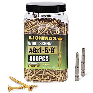 LIONMAX Deck Screws 1-5/8 Inch, Wood Screws #8 x 1-5/8", 800 PCS, Rust Resistant, Exterior Epoxy Coated, Outdoor Decking Screws, Torx/Star Drive Head Screw, T25 Star Bit Included, Tan