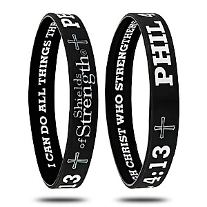 Shields of Strength Unisex Black Silicone Stretch Bracelet Philippians 4:13 Men Women Boys Girls Teens Faith Christian Jewelry Religious