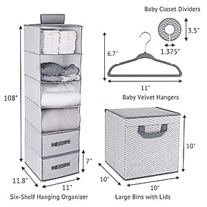 Minnebaby 42-Piece Nursery Organizer Storage Closet Set, Chevron Pattern, Grey