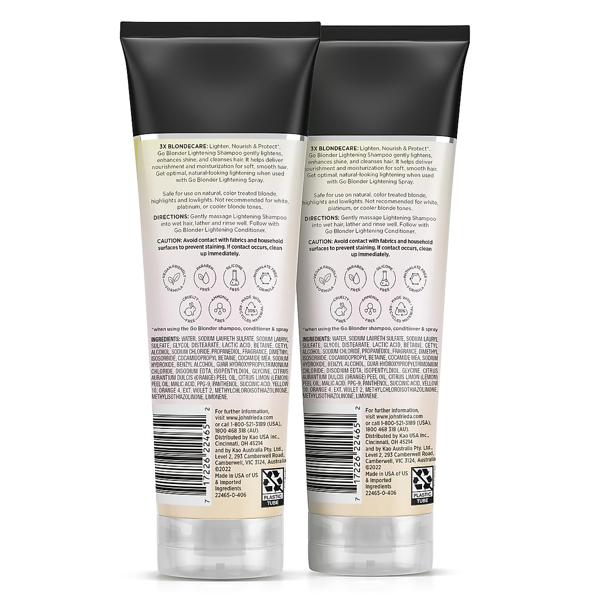 John Frieda Go Blonder Lightening Shampoo for Blonde Color-Treated Hair, free of Paraben, Phthalate, Silicone, Ammonia, Cruelty 8.3 oz Bottle Vegan (Pack of 2)