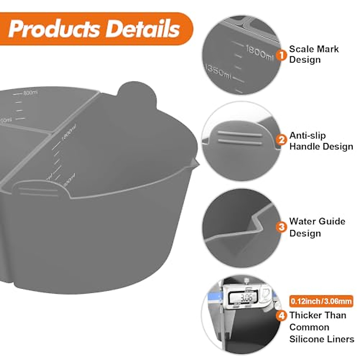 LARMAZEN Silicone Slow Cooker Liners for 6 QT Crock pot & Hamilton Pot, Allows Cooking 3 Foods At Once,Reusable Slow Cooker Divider Insert,Leakproof/Dishwasher Safe/BPA Free (Grey)