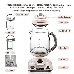 Bear YSH-C18R1 Health-Care Beverage Tea Maker and Kettle, Electric Kettle with Infuser, 316 Stainless Steel & Glass Brew Cooker, 8-in-1 Programmable, 4 Range Temperature Warming Function, 1.8L, Pink