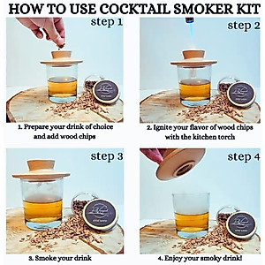 Hello_ReVamped Cocktail Smoker Kit with Torch , Whiskey Included Mixer Four Kinds of Wood Chips Bourbon Drink Infuser for Infused Cocktails, Black, (CS200)