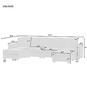 P PURLOVE Modern Large Sectional Sofa, U Shape Upholstered Couch, Sofa sectionals for Living Room with Removable Ottomans, for Living Room Apartment, Beige