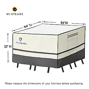 WJ-X3 Small Patio Dining Set Waterproof Anti UV No Fading Heavy Duty Outdoor Square Furniture Cover, 84 x 32 Inches, Beige and Gray