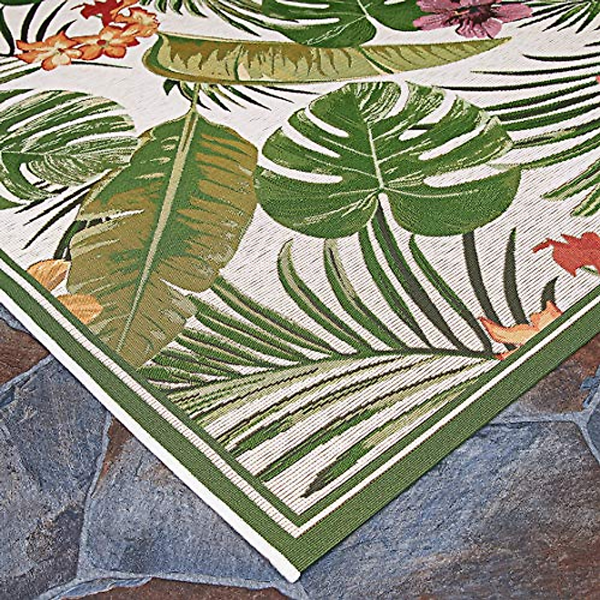 Couristan Dolce Flowering Fern Ivory-Hunter Green Indoor/Outdoor Area Rug, 5'3" x 7'6"