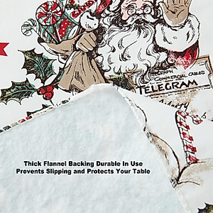 Newbridge Vintage Nostalgia Home for Holidays Print Flannel Back Vinyl Christmas Tablecloth - Vintage Santa Claus, Snowman and Sleigh Xmas Wipe Clean Easy Care Tablecloth, 52" x 52" Square