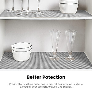 BAGAIL Drawer Liner, 12 in X 20 Ft Non-Adhesive Shelf Liners for Kitchen Cabinets, Thick Strong Grip Liners for Desk, Shelves, Bathroom Drawers, Cabinet Protection - LightGrey