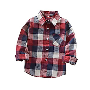 Kids Little Boys Girls Baby Long Sleeve Button Down Red Plaid Flannel Shirt Plaid Girl Boy NB-6T (Red, 5T (4-5 Years))