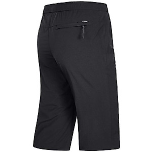 Men's Outdoor Hiking Shorts Quick Dry Stretchy 3/4 Capri Pants Cargo Shorts Male Black