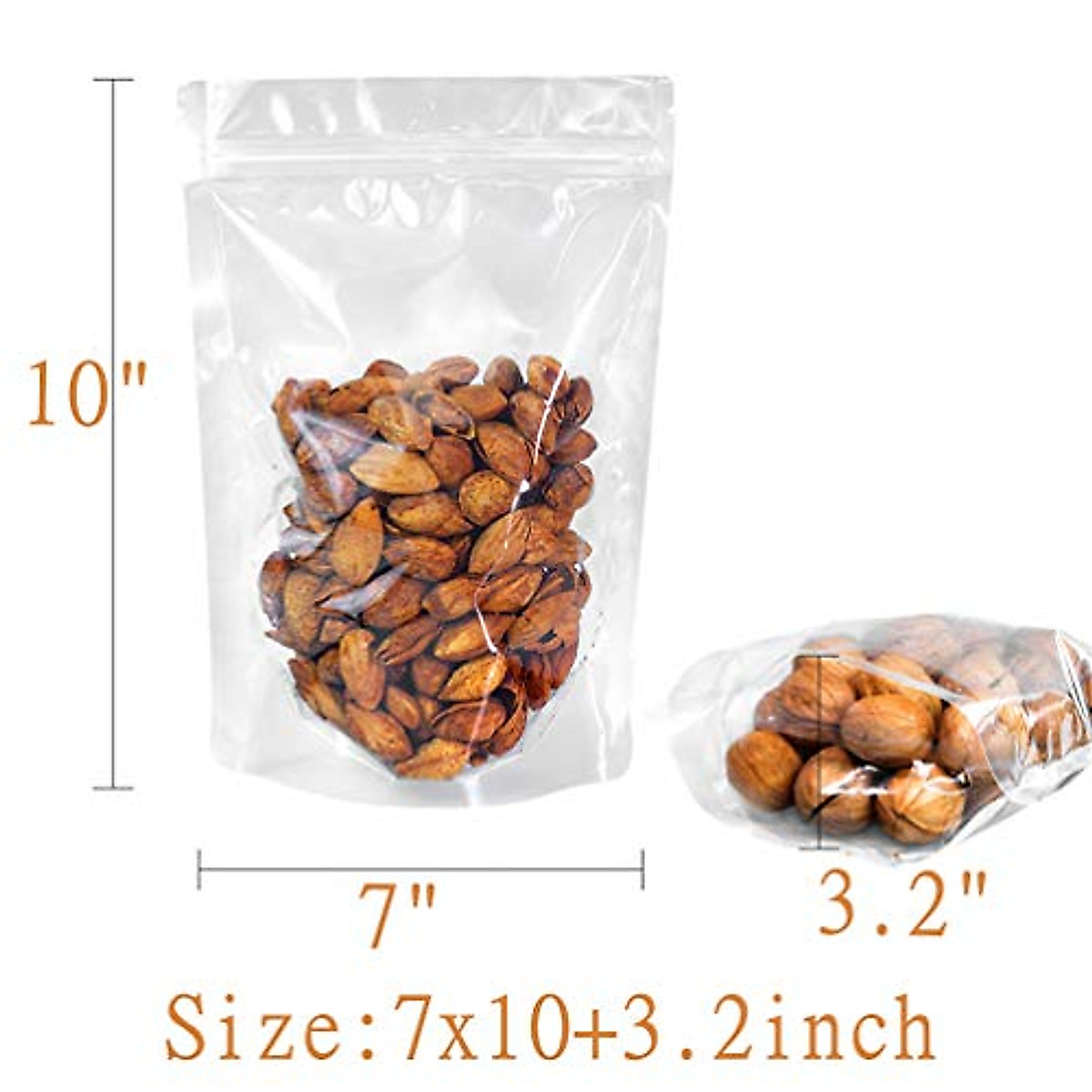 100 Pack Smell Proof Mylar Bags 7x10+3.2inch, Resealable Stand Up Food Storage Bags Clear Reusable Self Seal Zipper Lock Mylar Bags for Food, Seeds, Pills