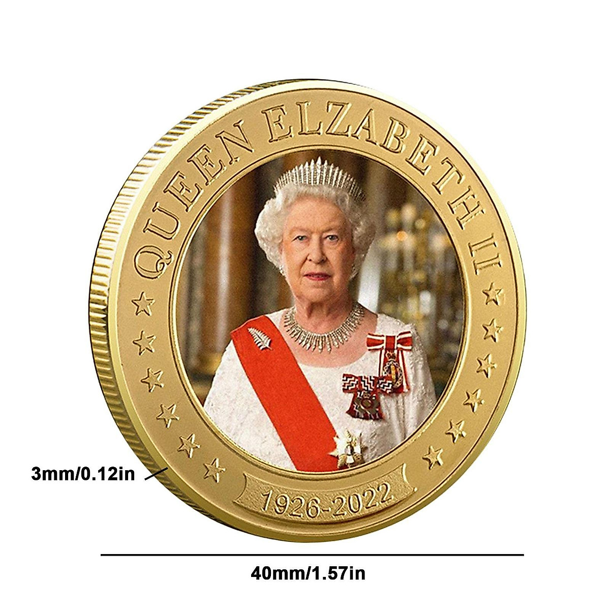 Hondony Queen Elizabeth II Commemorative Coin 1926-2022 Queen of England Collection Souvenir Colorful Coin 2022 Coin in Memory of Her Majesty of The United Kingdom Souvenir Memorabilia