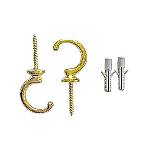 Set of 10 Gold Decorative Hooks with Wall Anchors (10 Gold Hooks)