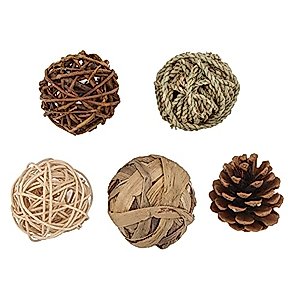 Hztyyier Bunny Chew Toy Rattan Ball Straw Rope Pine Cone for Pets Rabbits Birds Hamster Chinchilla