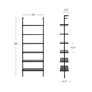Nathan James Theo 6-Shelf Tall Bookcase, Wall Mount Bookshelf Wood Shelves and Metal Frame, Matte Black