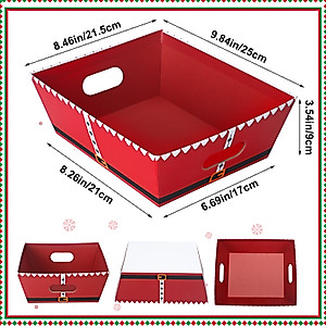 Cholemy 24 Pcs Christmas Gift Baskets Empty Kit Include 8 Santa Elf Belt Kraft Market Trays 8 Bags and 8 Bows Cardboard Baskets for Gifts Empty with Handles for Xmas Birthdays Weddings Anniversaries