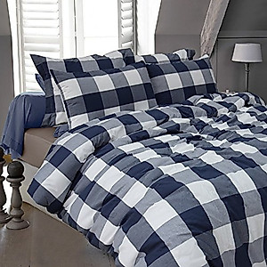 Merryfeel Cotton Duvet Covet Set,100% Cotton Yarn Dyed Buffalo Check Duvet Cover Set, Gingham Plaid Bedding Set- Full/Queen Navy