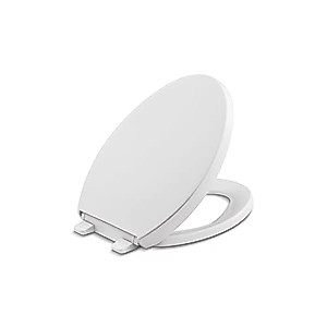 KOHLER 4008-0 Reveal Elongated, Grip-Tight Bumpers, Quiet-Close Release Hinges, Quick-Attach Hardware, No Slam Toilet Seat, White