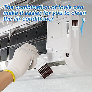 PEUTIER 3pcs Air Conditioner Condenser Clean Tools, Brown Brush Metal Fin Comb Blue Folding Brush Appliance Cleaning Tools Coil Cleaner Kit for Television Keyboard Refrigerator
