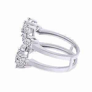 AFFY 1 Carat Round Sunburst Halo Ring Guard Enhancer in 14k White Gold Plated 925 Sterling Silver with Cubic Zirconia Ring Size-6