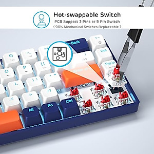 XISOGUU Wireless 61% Mechanical Keyboard, Modes BT5.0/2.4G/Wired, Backlit Ultra-Compact 68Keys Gaming Keyboard with Stand-Alone Arrow/Control Keys/Hot Swappable(White&Blue/Red Switch)…