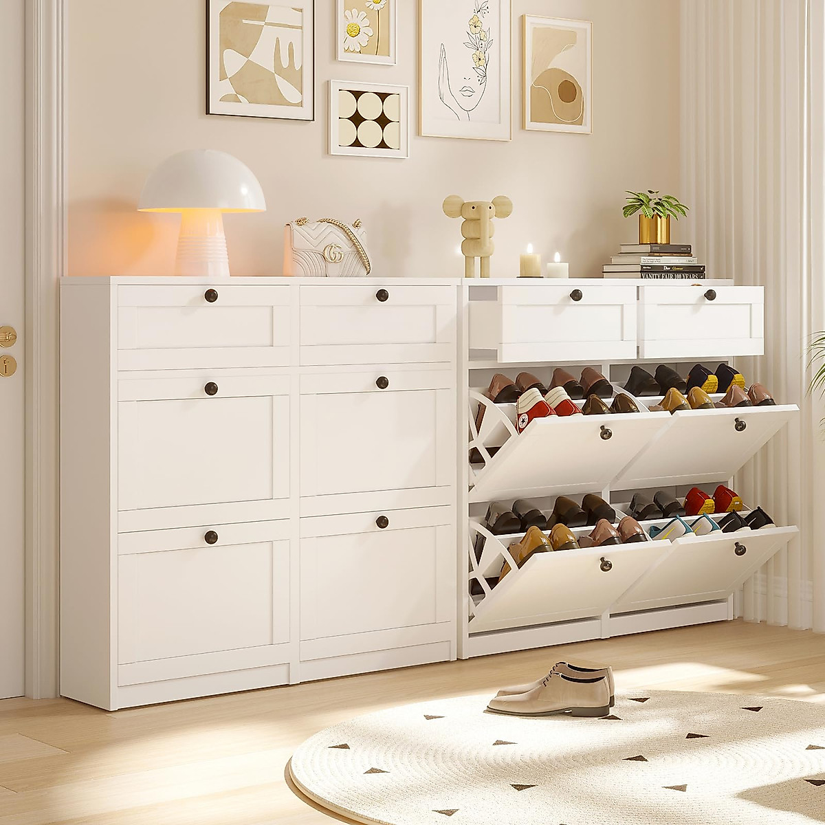 VOWNER Shoe Cabinet with 4 Flip Drawers & 2 Drawers, Freestanding Shoe Storage Cabinet with Adjustable Shelves, Shoe Organizer for Entryway, Hallway, Living Room, White