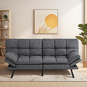 MUUEGM Futon Sofa Bed,Memory Foam Futon Couch Bed Modern Futon Convertible Sleeper Sofa, Faux Leather Love Seat with Adjustable Armrests & Backrests for Small Space Living Room Apartment Offices,Grey