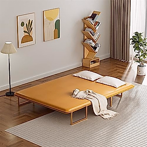 CIZIG Sofa Bed,74.8" L Futon Convertible Sleeper Sofa with 2 Pillows,Loveseat Sofa Bed, Adjustable Back Rest Couch,Small Leather Twin Sofa for Living Room,Bedroom,Movie Night,Honey-Orange