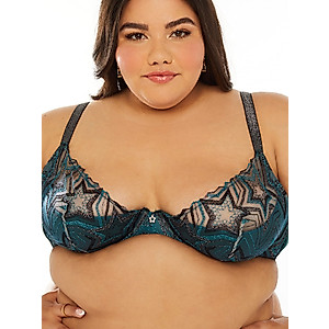 Savage X Fenty, Women's, Shining Star Embroidered Half Cup Plunge Bra, Wildflower Blue Starstruck Embroidery, 38B