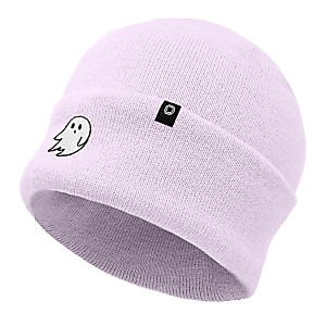 DALIX Embroidered Ghost Beanie Cap Cuffed Knit Hat Women in Lavender