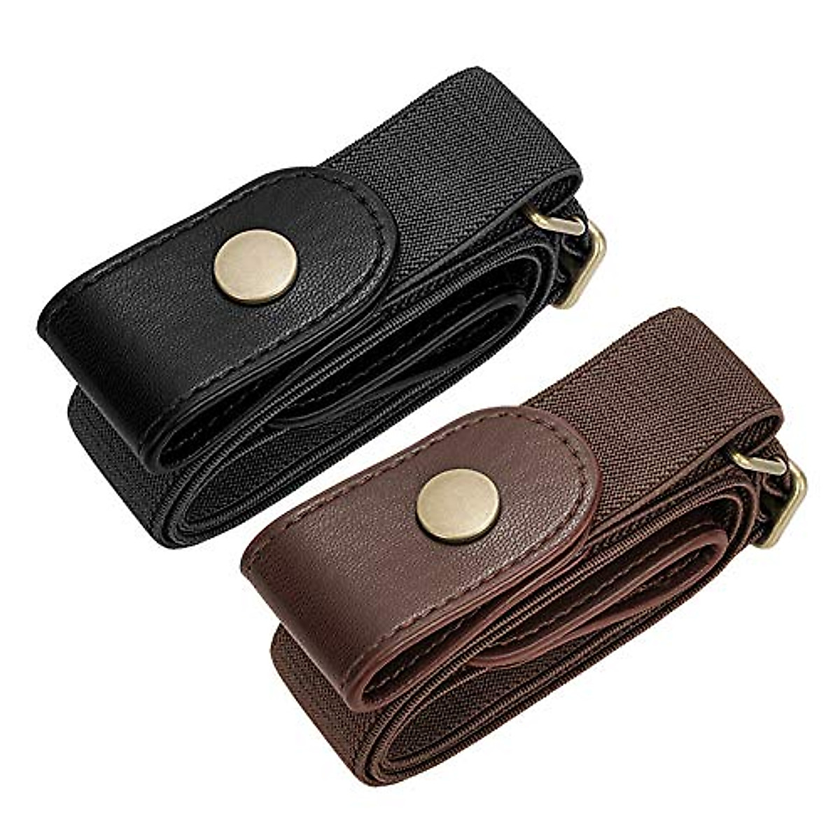 No Buckle Elastic Stretch Belts for Men and Women, Comfortable Invisible Belts for Jeans Pants (I-Black+Coffee, L-XXL:Waist size 34''-48'')