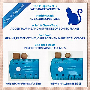 INABA Churu Fun Bites for Cats, Soft & Chewy Baked Chicken Wrapped Filled Cat Treats with Taurine, 0.42 Ounces Each Tetra, 18 Tetras (3 per Bag), Chicken Recipe