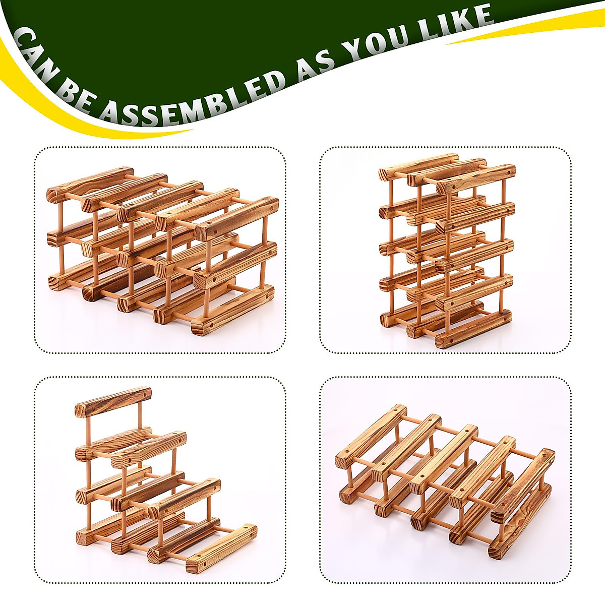 Kigley 4 Packs 48 Bottles Wine Racks Wood Stackable Modular Wine Holder Freestanding Modular Wine Bottle Storage Display Shelf Wood Wine Bottle Holder for Kitchen Bar Pantry Cellar (Brown)